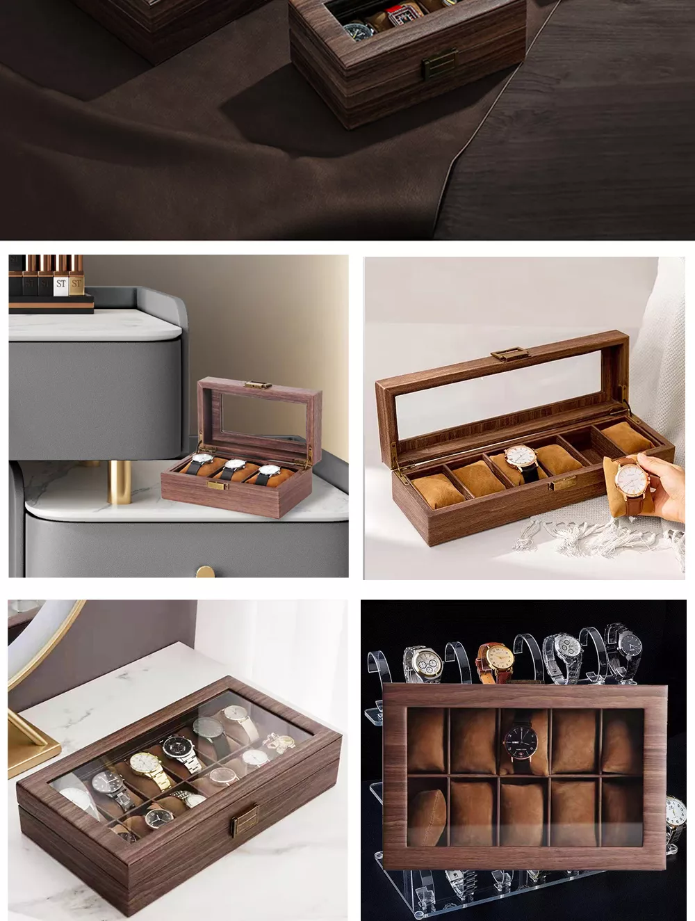 Wood Watch Storage Box 3 6 12 Slot Dust Proof Glass Cover Watch Box ...