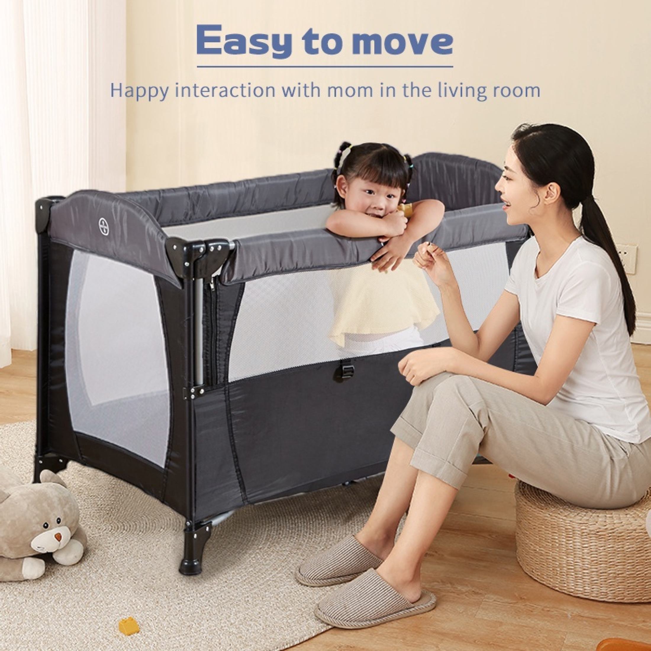 Rocking Multifunctional Baby Crib Foldable Baby Bed With Diaper Table ...