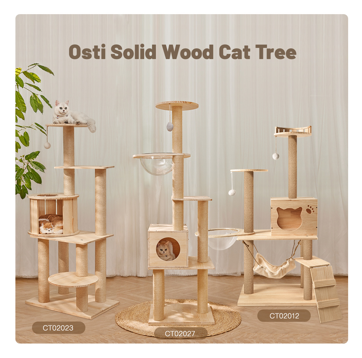 Osti Luxury Modern Real Wood Cat Tree Tower Wooden Cat Tree All in One ...