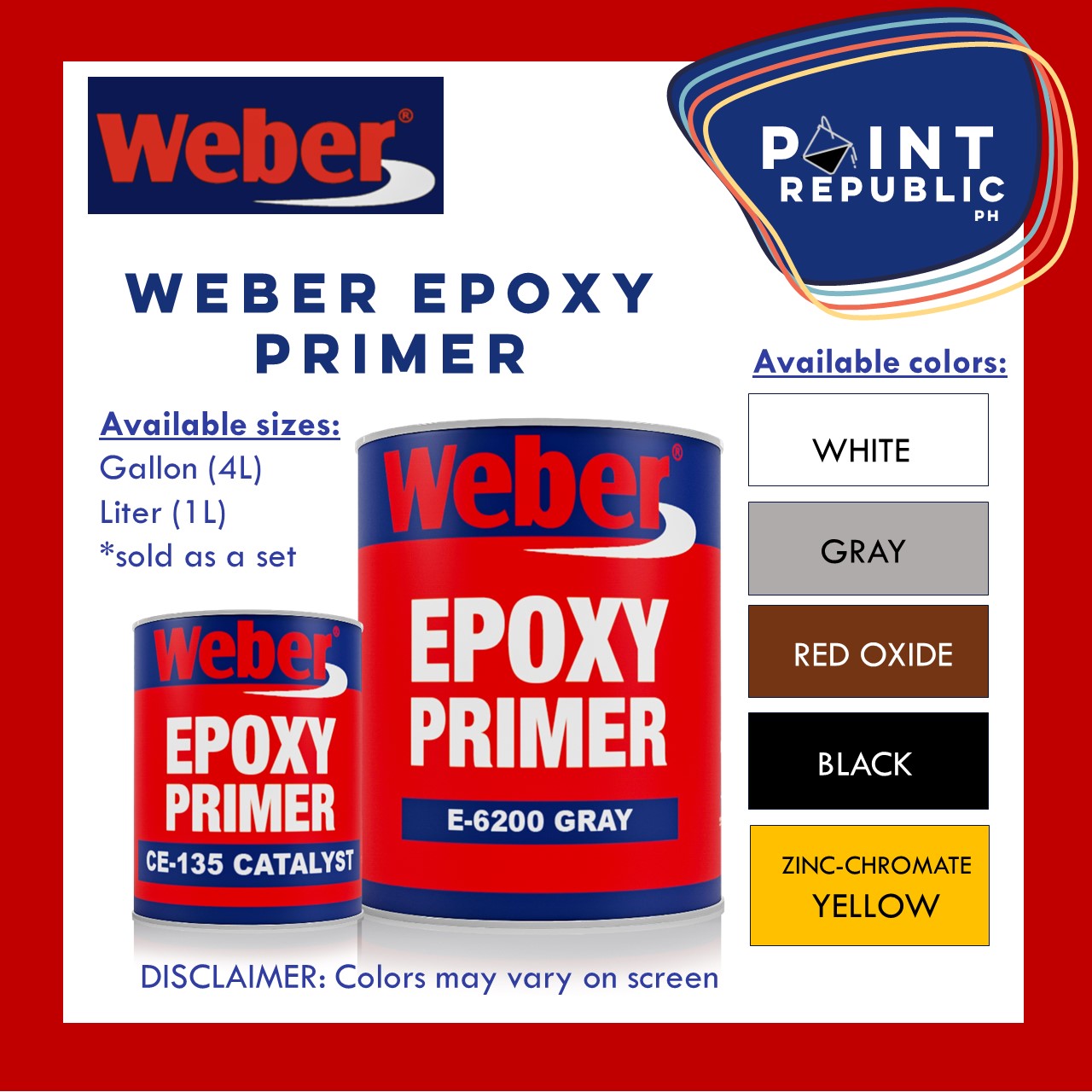 WEBER EPOXY PRIMER with Catalyst - Liter (3/4L) + 1/4L Catalyst ...