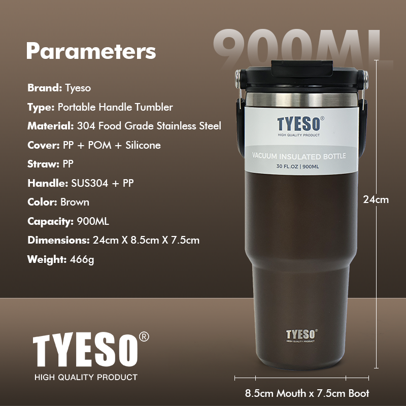Tyeso Vacuum Insulated Tumbler w/ Handle & Straw 600ml/750ml/900ml ...