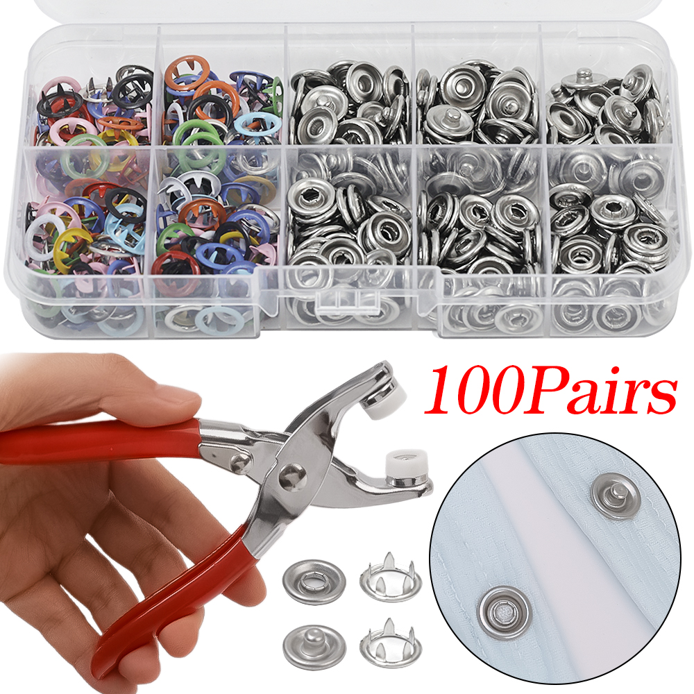 100 sets Snaps Buttons for Sewing with Snap Plier Metal Snaps for ...