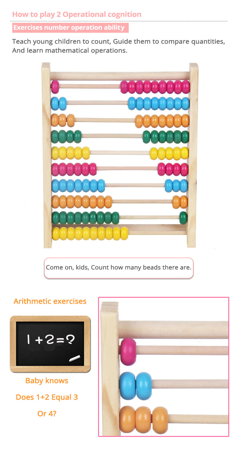 10-Row Wooden Beads Abacus Count Frame Teaching Aid Math Educational ...