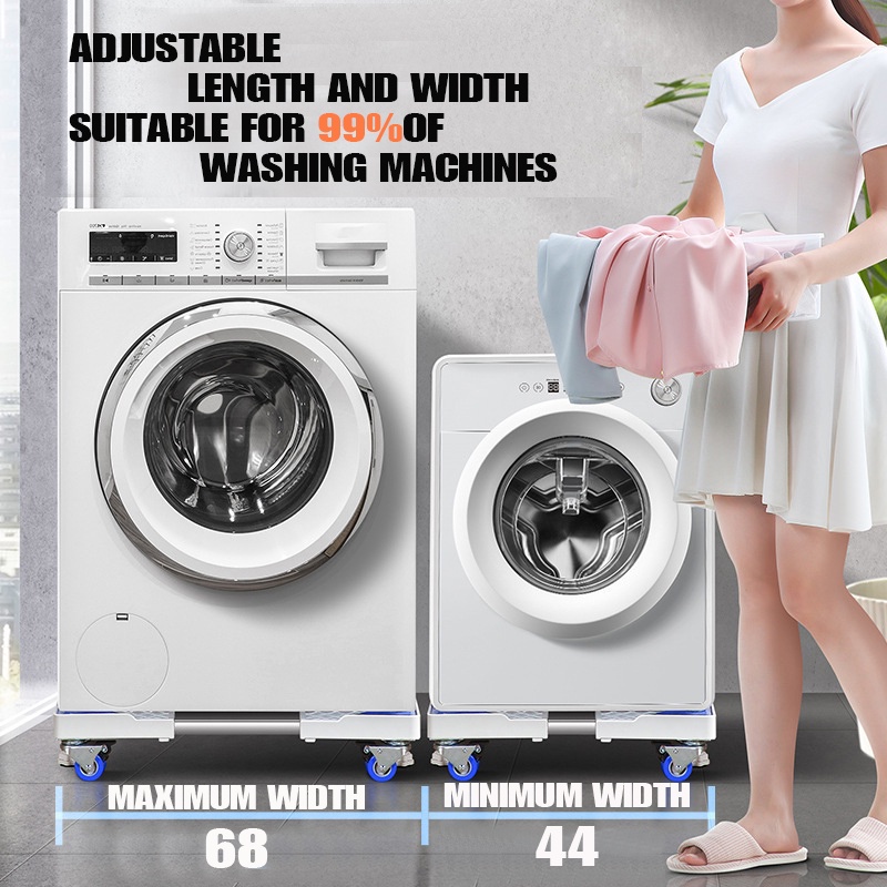 Adjustable mobile stainless steel washing machine bracket with wheels ...