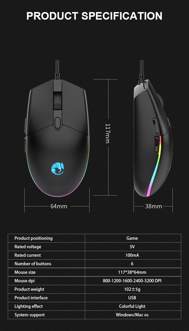 Zeus x Raiku G707 Luminious LED Gaming Mouse 7 Color RGB Lighting 5 DPI ...