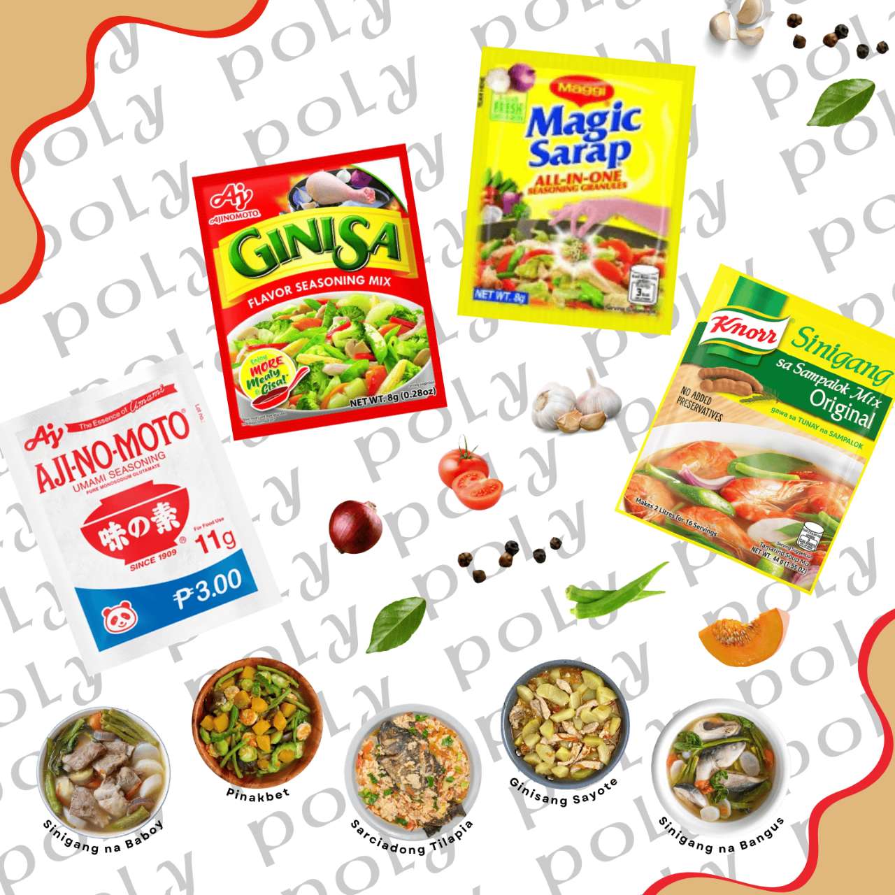 Magic Sarap 8g 16's, Ajinomoto 11g 18's, Sinigang Sampalok 22g 12's ...