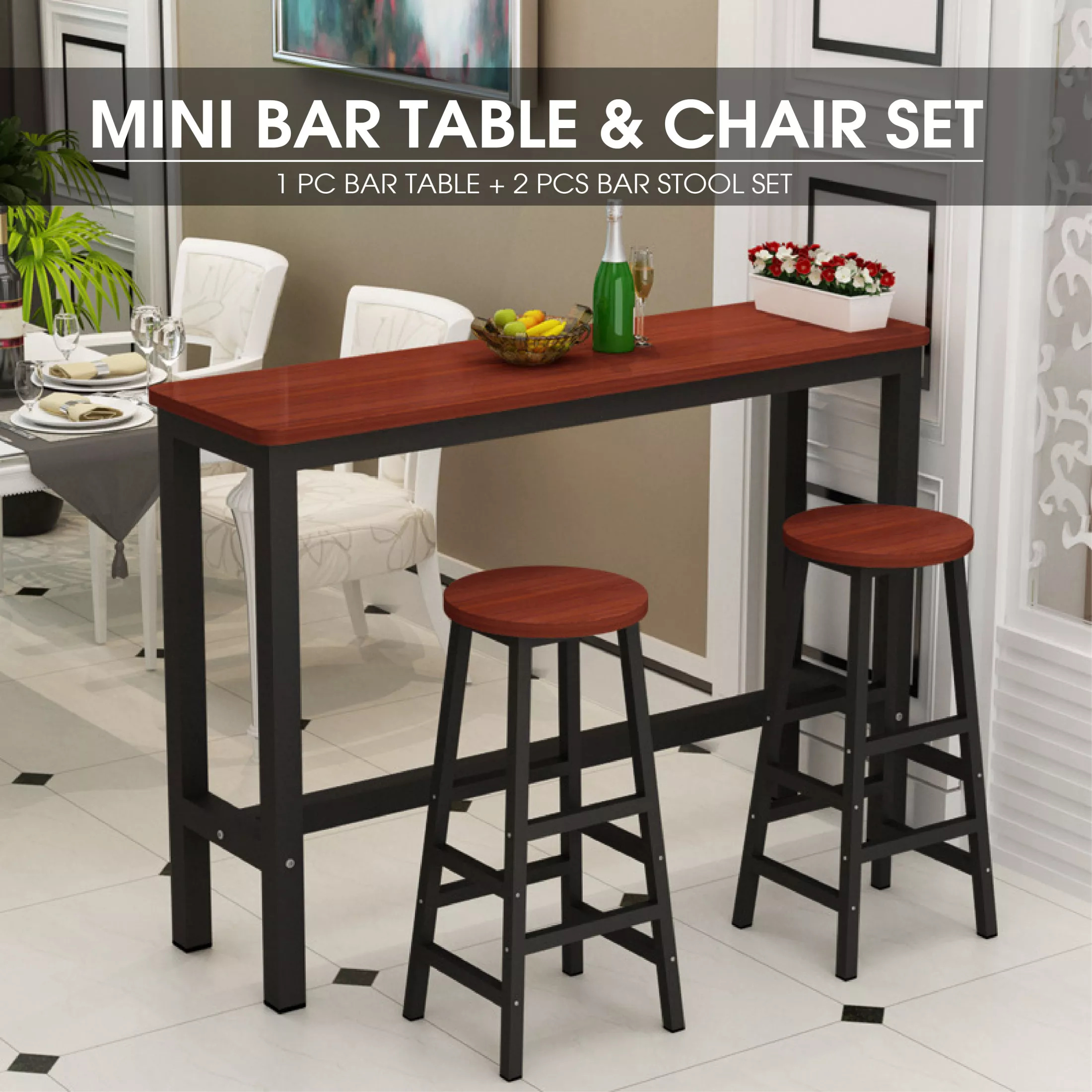Mini Bar Table and Chairs Set 1 pc Bar Table and 2 pcs Bar Stool Bar ...