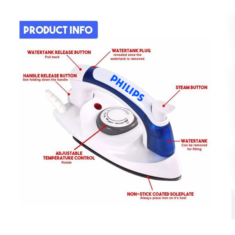 PHILIPS Foldable Garment Steam Iron Travel-friendly Mini Electric Iron ...