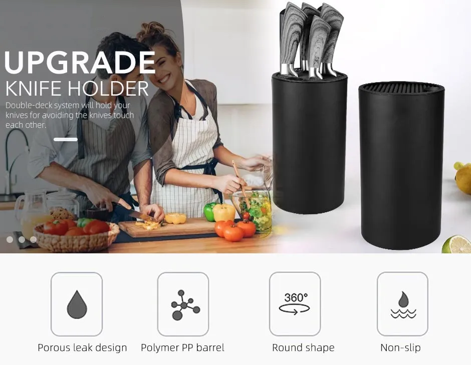 Knife Block Holder, Universal Knife Block without Knives, Round Black ...