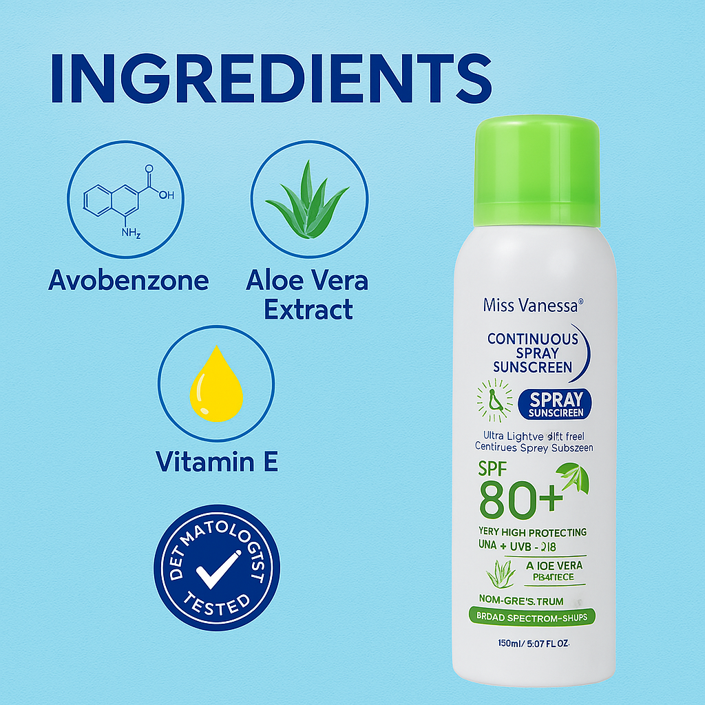 Miss Vanessa SPF 80+ Continuous Spray Sunscreen – Broad Spectrum UVA ...