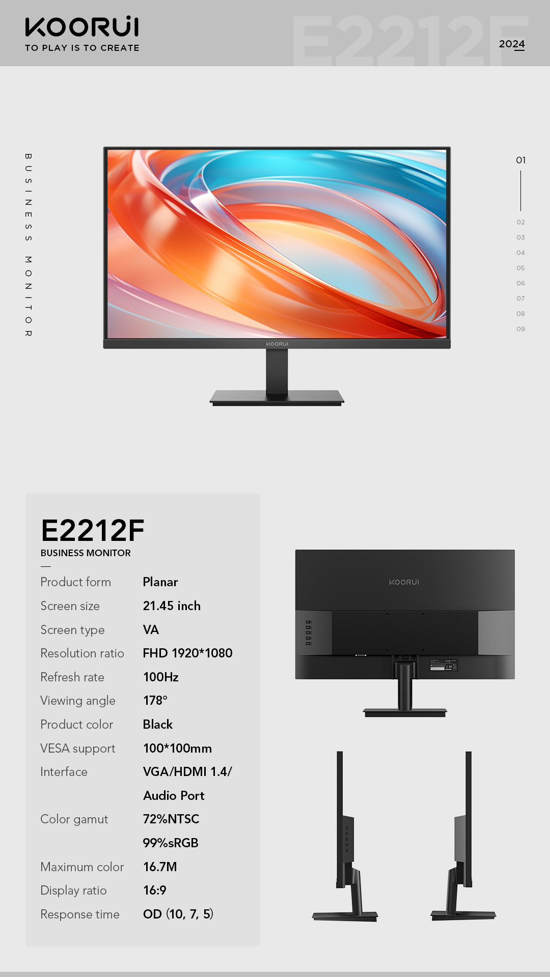 KOORUI 22N1 (Powered By Hkc) FHD 75HZ VA Panel 21.5" / E2212F VA Panel FHD 100Hz 6ms Office ...