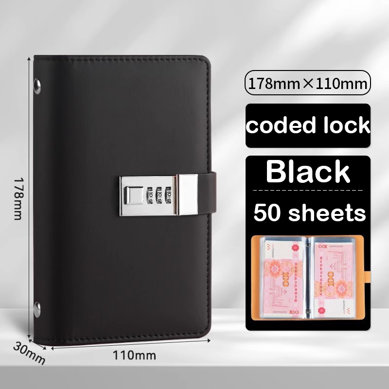 Password Lock Booklet 100 Envelope Saving Challenge PU Leather Money ...