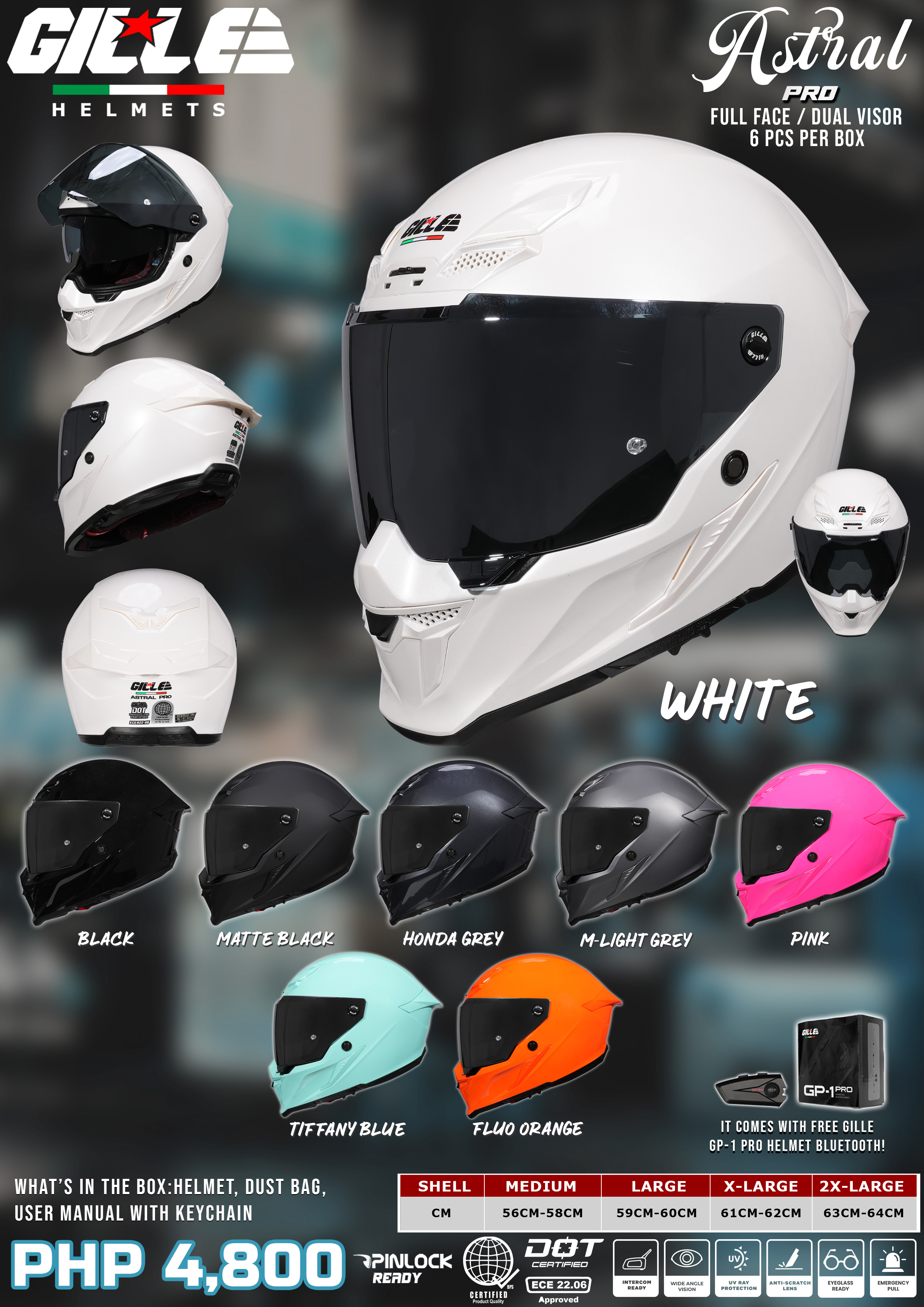 ORI GILLE ASTRAL PRO Helmet Full Face Dual Visor FOR Motorcycle Women ...
