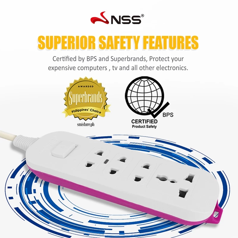 NSS Color Extension Cord 4 Gangs with 1 Switch 250V 2500W 3 Meters/5 ...