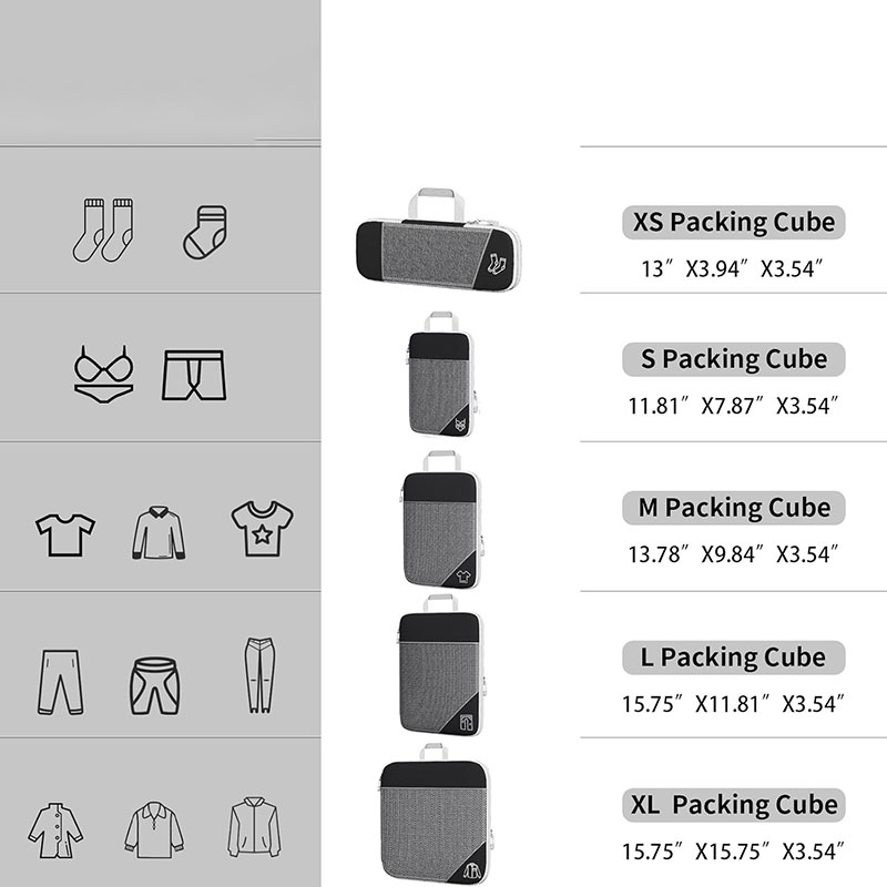 6pcs Travel Packable Bag Zipper Compression Packing Cubes Luggage ...