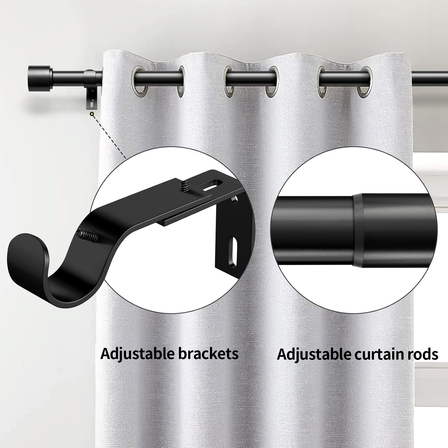 18-144 inch Curtain Rod Extendable Adjustable Modern Roman Rod Set With ...