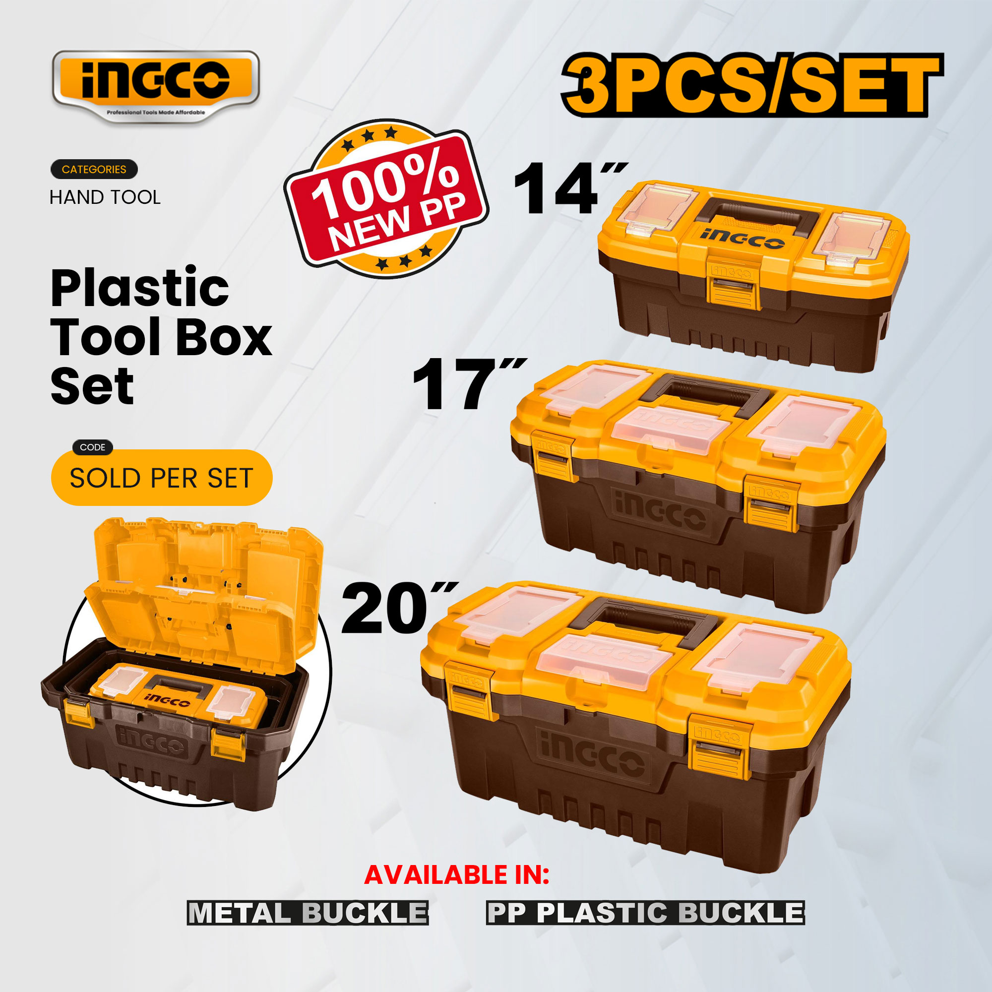 Ingco 3pcs Plastic/Metal Latch Tool Box Set with Tray Plastic Organizer ...