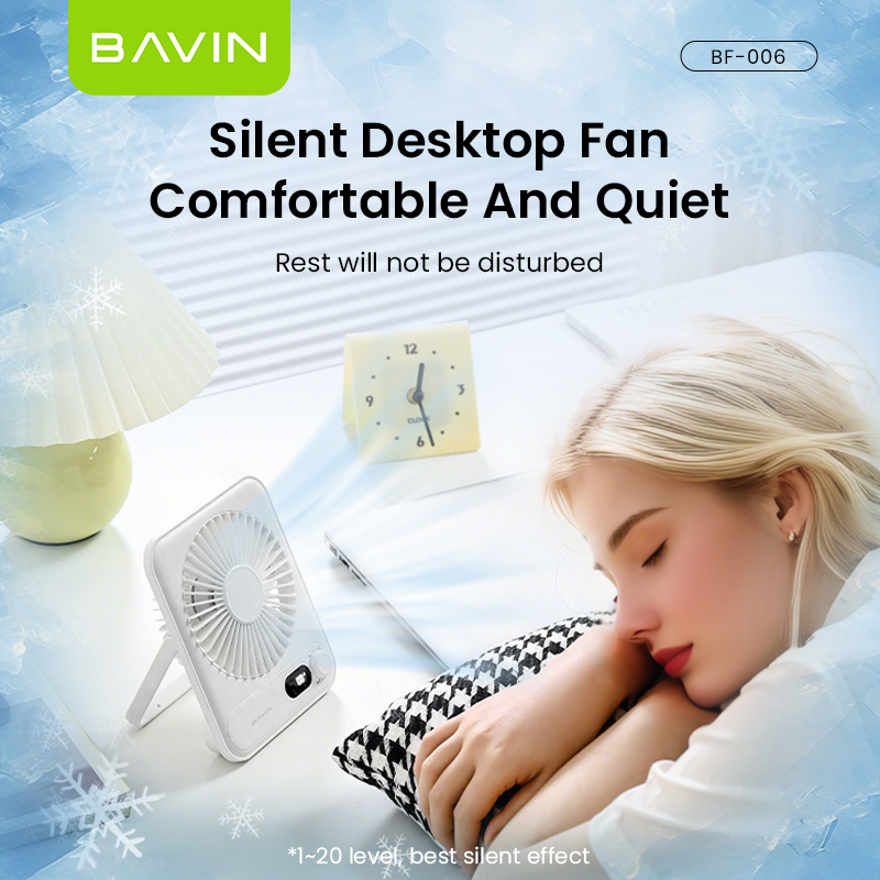 BAVIN BF006 Ultra-Thin Portable Mini Desktop Fan w/ 4-Speed Strong Wind ...