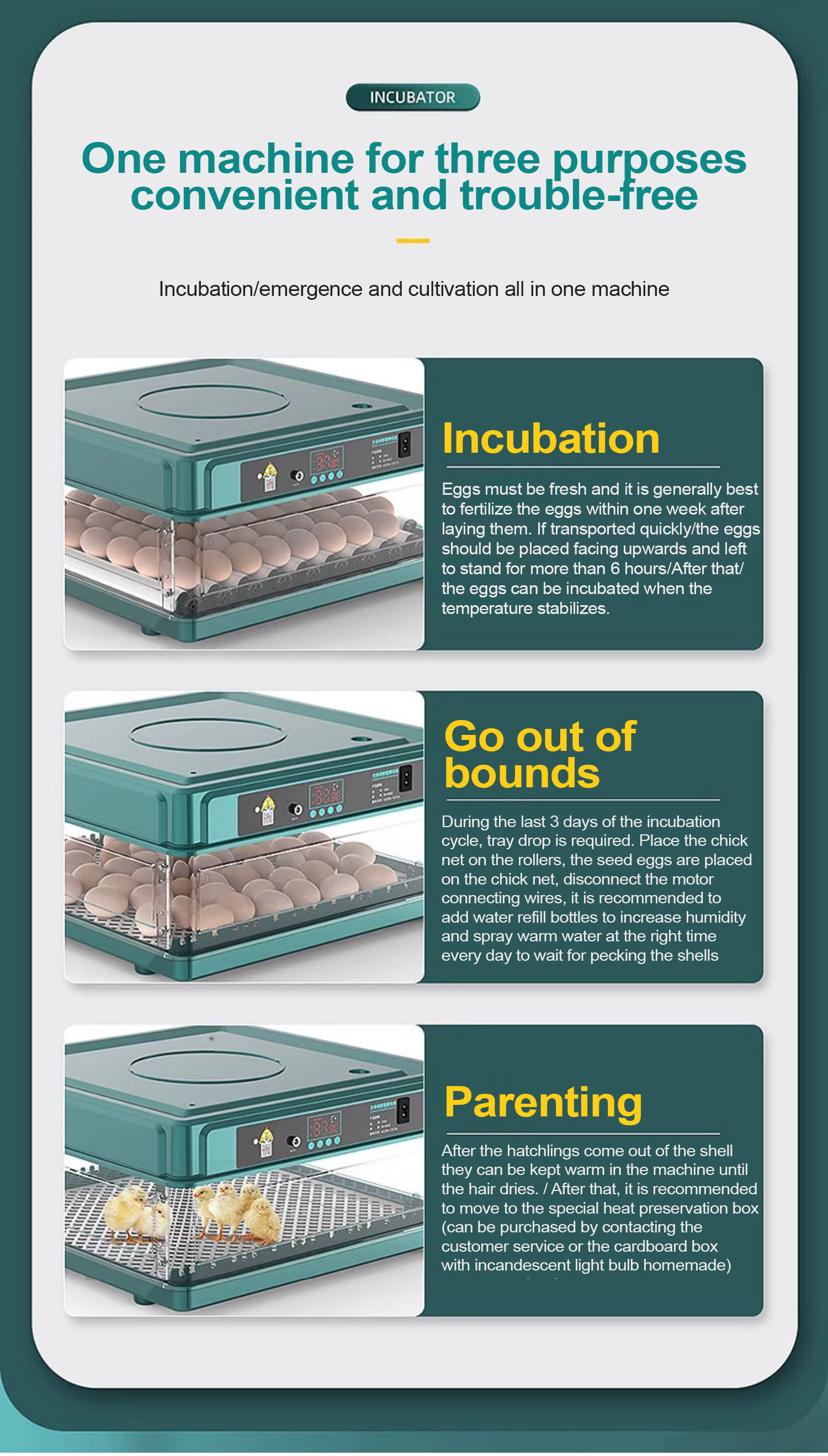 130 Egg Incubator 220V/12V Dual Power Digital Constant Temperature ...