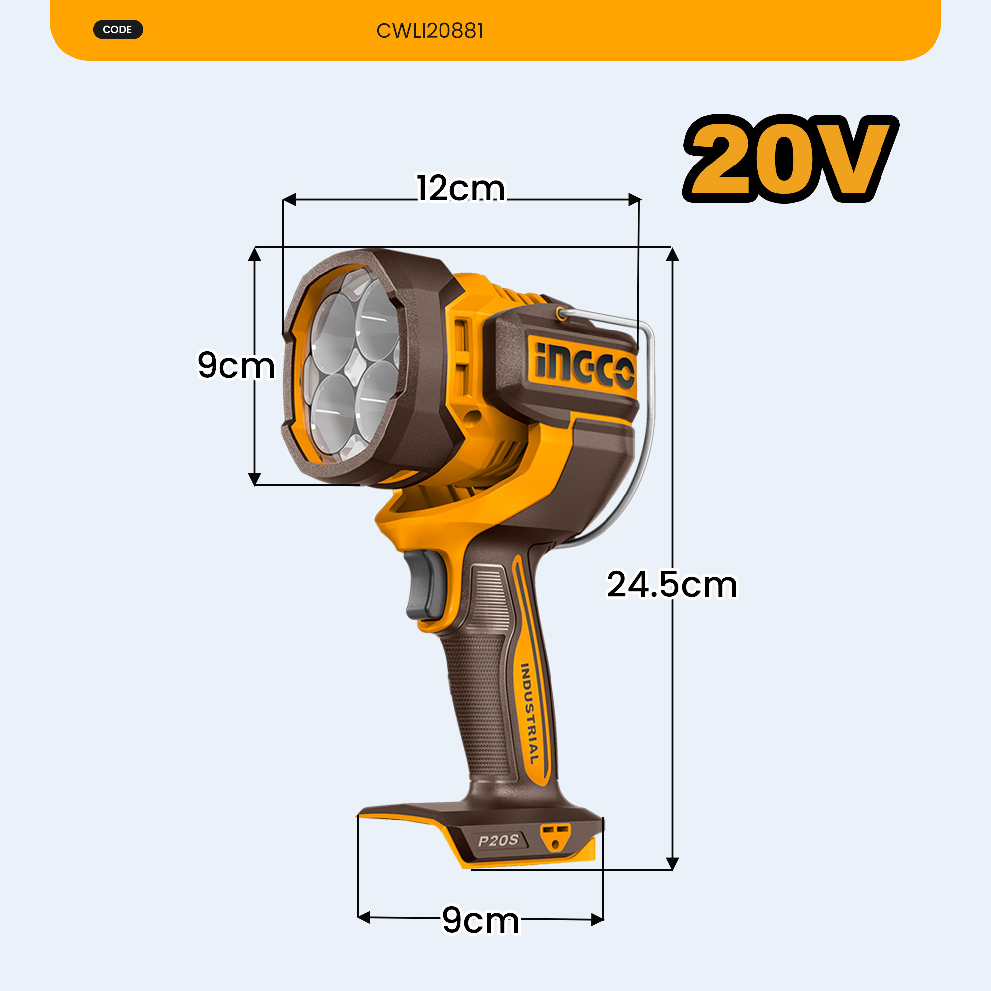 Ingco 20V Cordless LED Work Light Portable Work Lamp Bright Flashlight ...