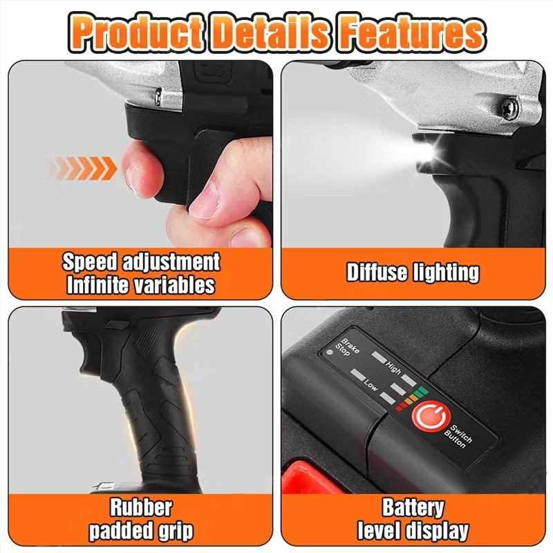 Cordless Impact Wrench Brushless Heavy Duty Ratchet Electric 1980VF ...