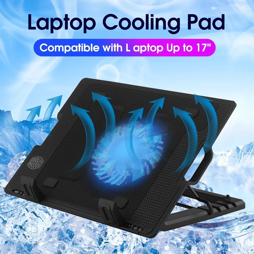 6 Fan Adjustable Foldable Laptop Cooler Pad 9"-17" Led Light Height ...