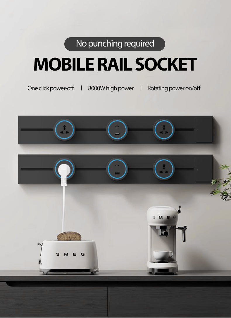 Movable Power Track Socket Outlet 8000W Universal Adapter Socket Modern ...