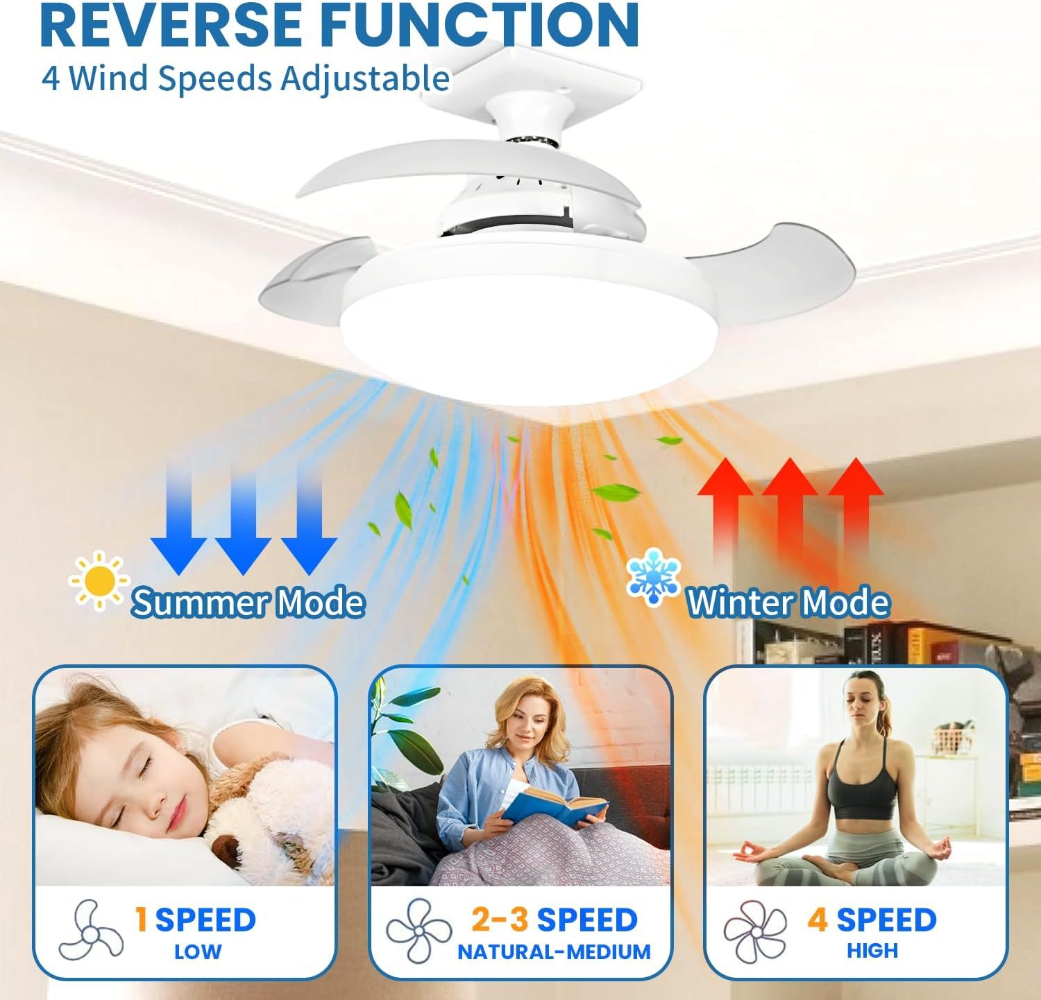 Invisible Ceiling Fans Light E27 Ceiling Light Fan with Remote Control ...