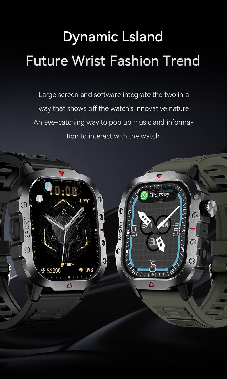 H11 Rugged Smart Watch for Men with Flashlight 2.01” HD Touch Bluetooth ...