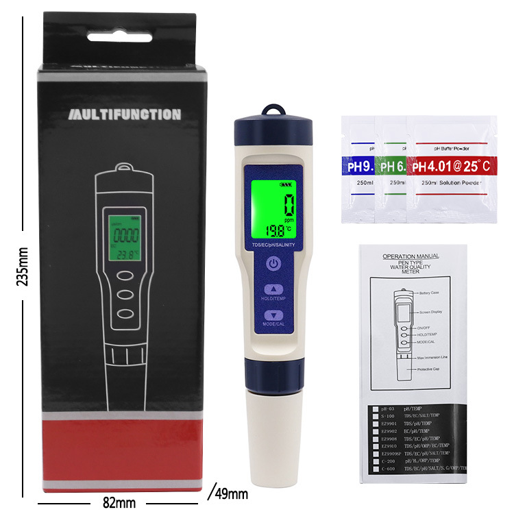 5 in 1 pH meter water quality tester PH/EC/TDS/salinity/temperature ...