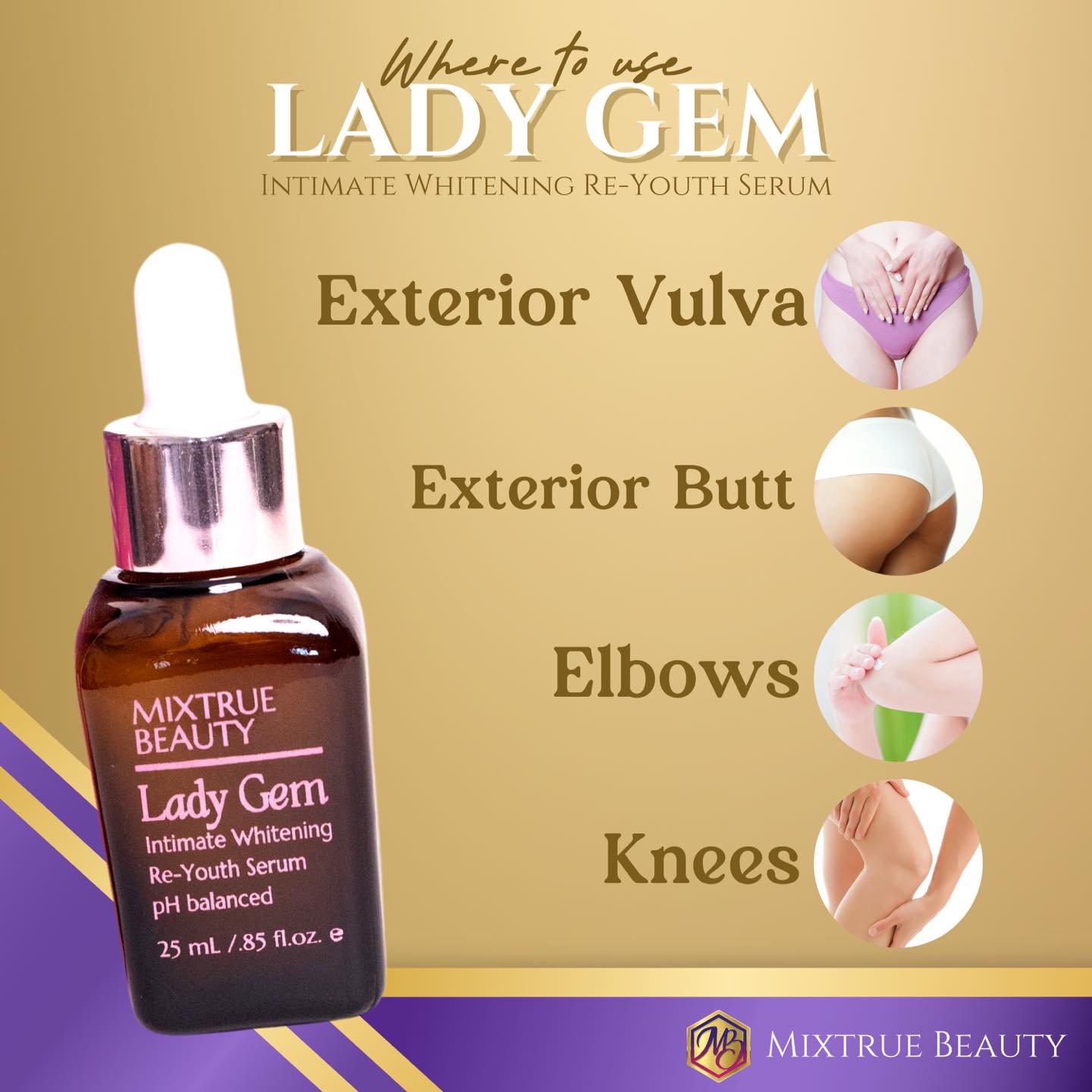 Mixtrue Beauty LADY GEM Probiotic Intimate Whitening Serum PHA, Beta ...