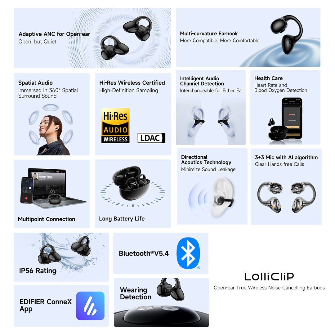 Edifier LolliClip Open-ear True Wireless Earbuds Adaptive Noise ...
