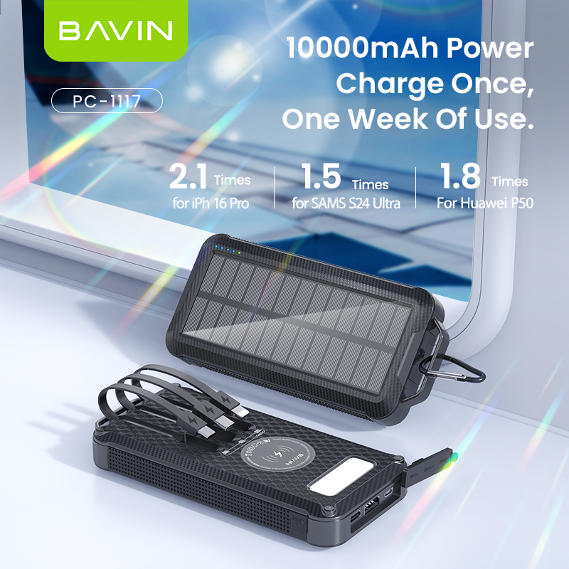 BAVIN PC1117 10000mAh Wireless Solar Powerbank w/ 6 Output Ports and Strong LED Light | Shopee ...