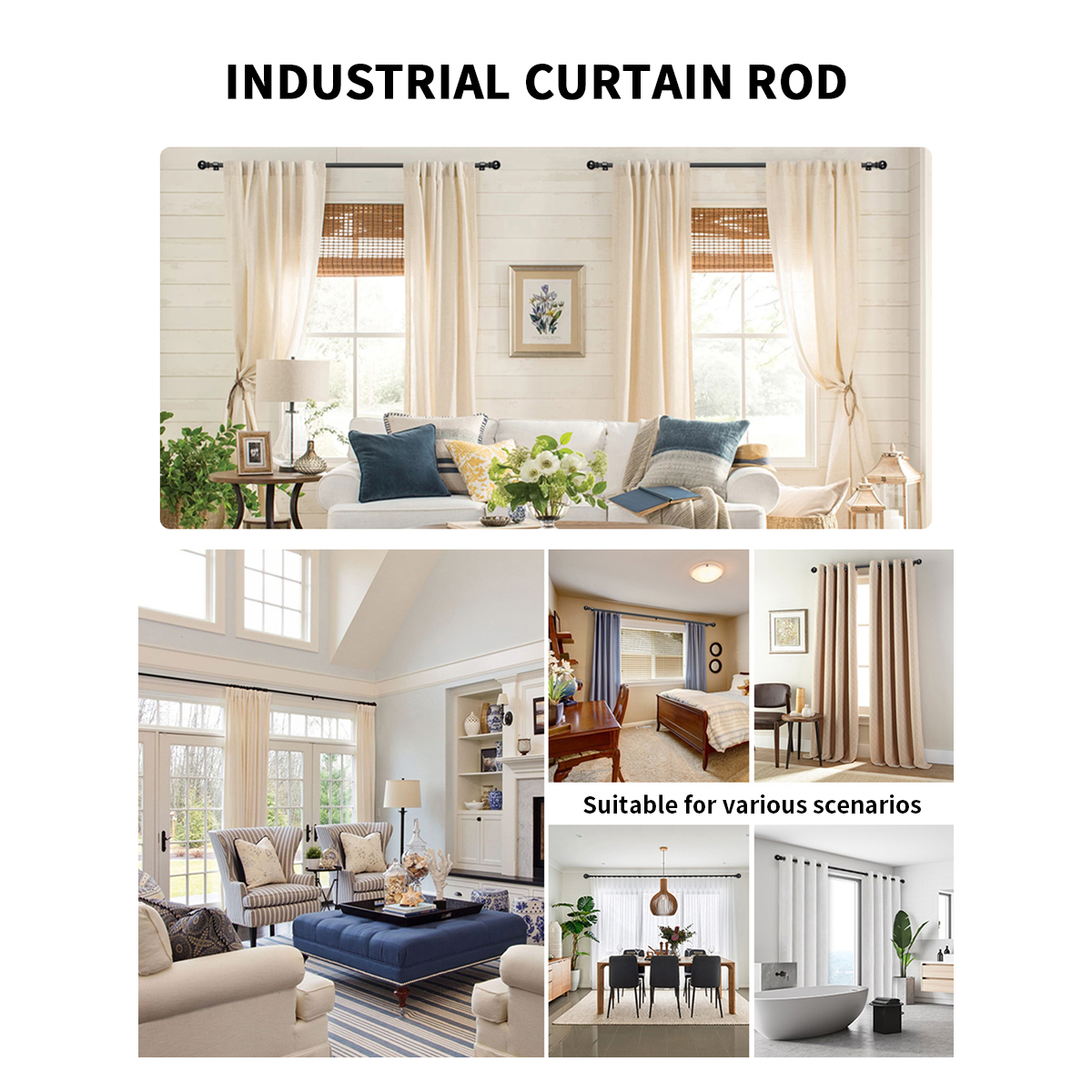 【Customizable length】144in Curtain Rod For Window Roman Rod Extendable ...