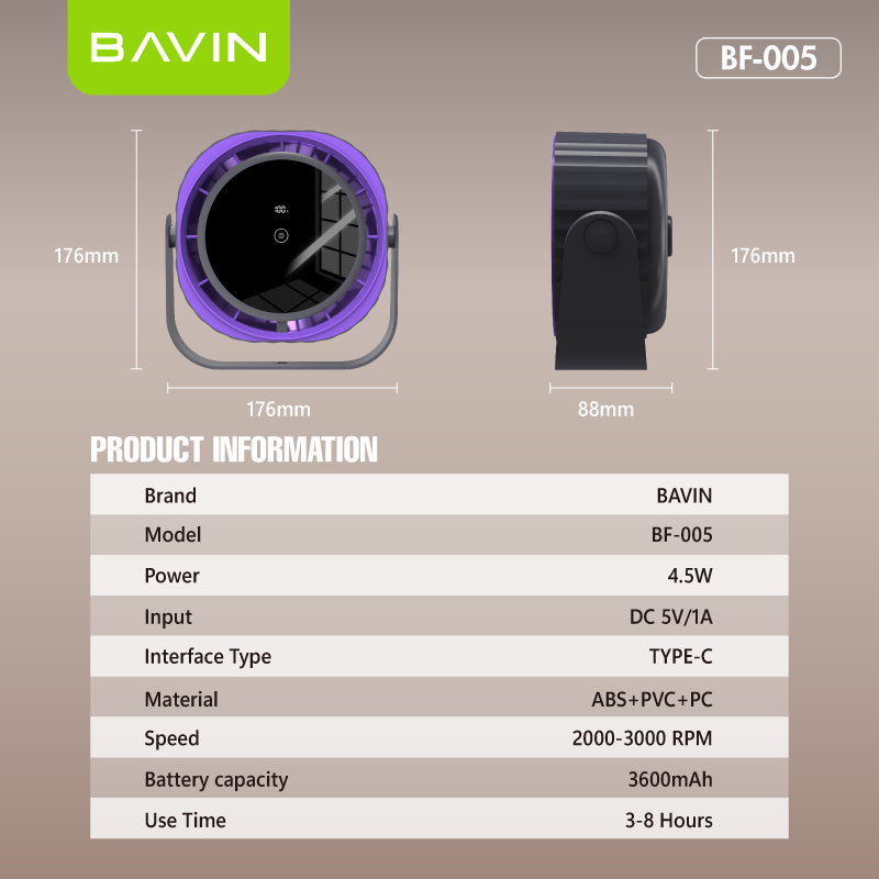 BAVIN BF005 3600mAh High Speed Rechargeable Power Cooling Desktop Fan ...