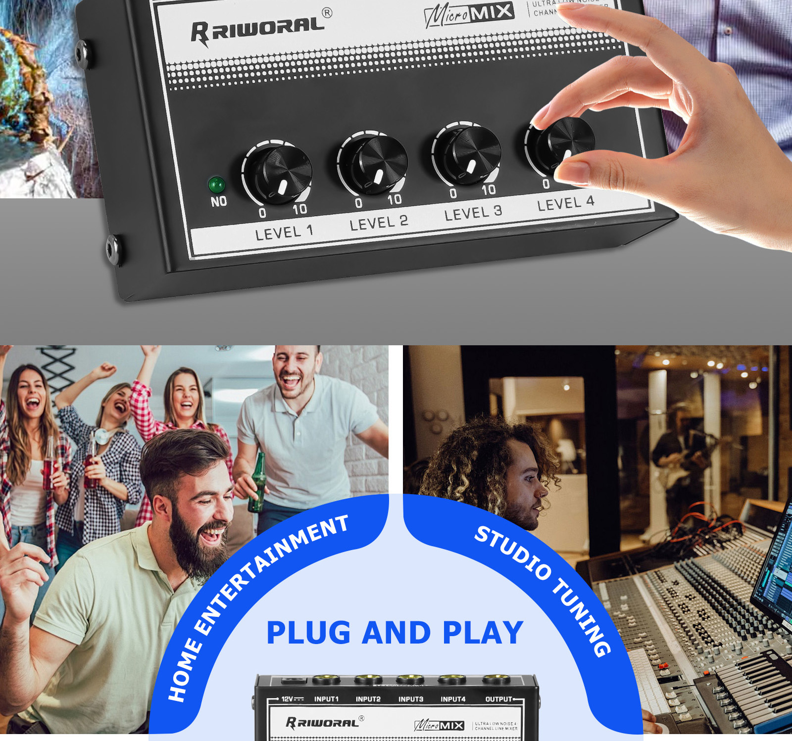 Mini Audio Mixer Mono 4 Channel 1/4 Inch TSR/TS Audio Input Jack For ...