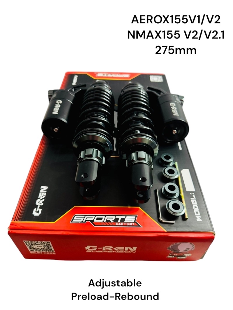 G REN SHOCK 275mm SPORTS AEROX155V1/V2/NMAX155V2/V2.1/V3 TITANIUM BLACK ...