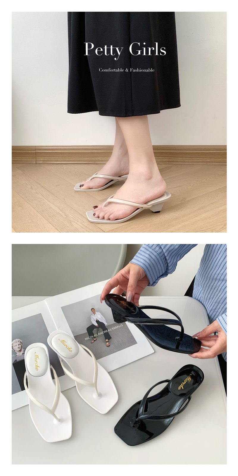 Marche Women’s Korean Style Summer Sandals – 1" Thin Heel, Simple ...