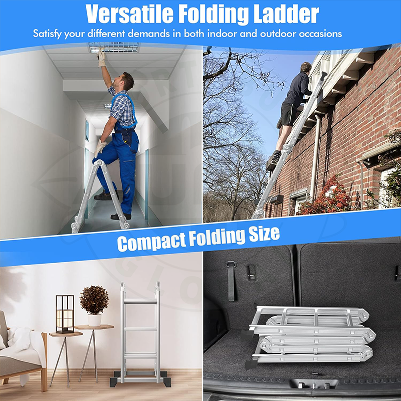 12FT 16FT 20FT Foldable Aluminium Ladder Heavy Duty Adjustable Ladder ...