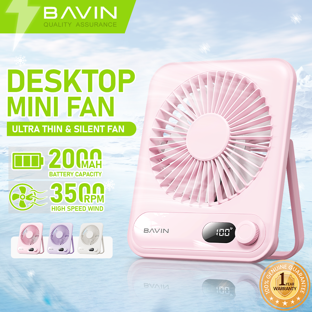 BAVIN BF006 Ultra-Thin Portable Mini Desktop Fan w/ 4-Speed Strong Wind ...