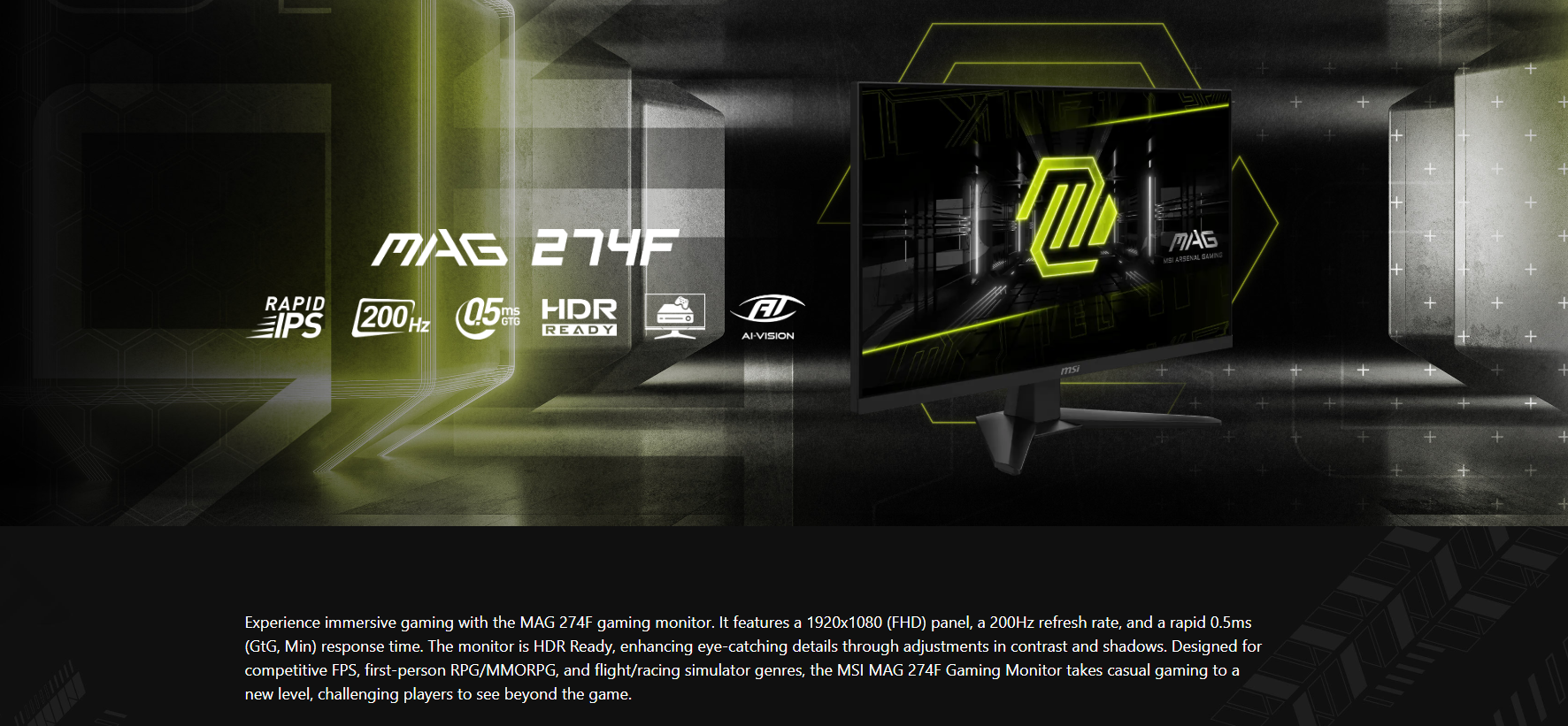MSI Gaming Monitor MAG 274F 27" 200Hz / 1920x1080 FHD / Rapid IPS / 0 ...