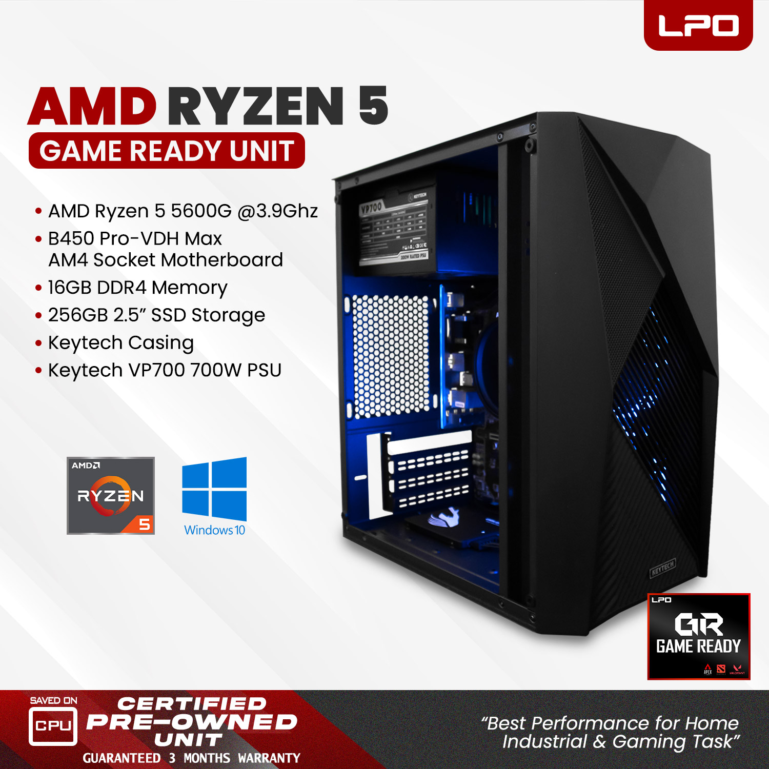 LPO Gaming Unit AMD Ryzen 5 4600G 3.7Ghz A520-A Pro AM4 Socket DK361 ...