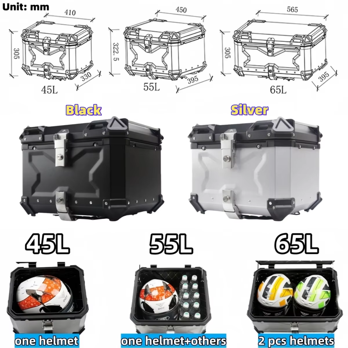 45/55/65 Liters Motorcycle Compartment Top Box Motorcycle Alloy Top Box ...