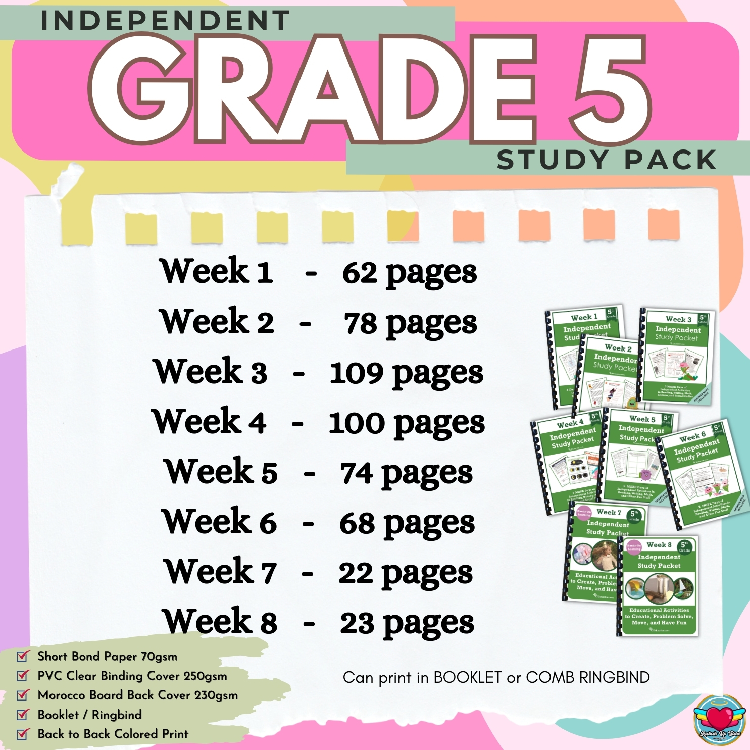GRADE 5 Independent Study Pack Activity Worksheet/Workbook Home School ...