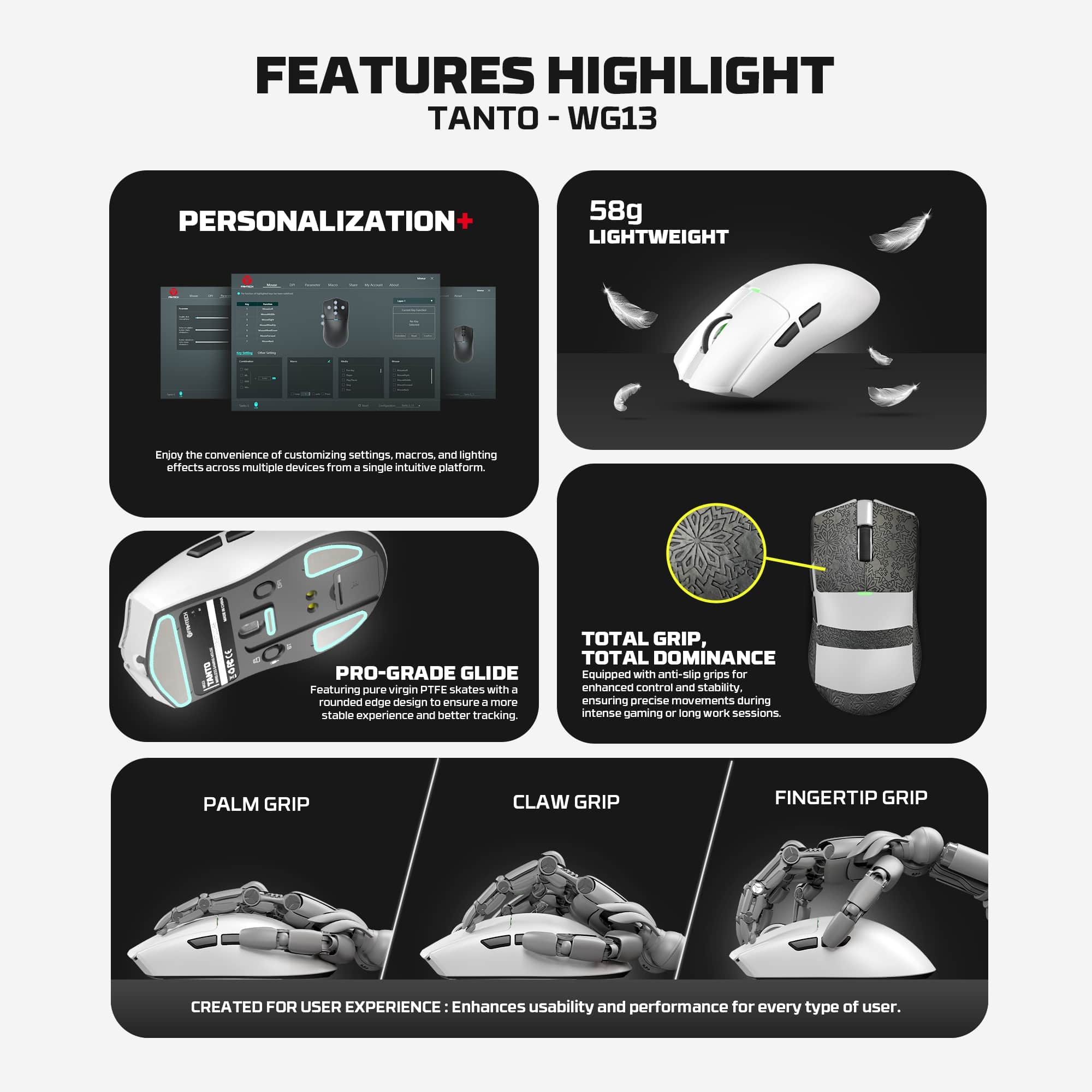 Fantech TANTO WG13E WG13 WG13S Wireless Gaming Mouse Programmable Macro ...