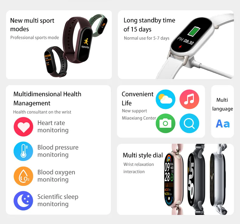 TIMACK M9 Smart Watch Men Women Fitness Bracelet Sports Band Heart Rate ...
