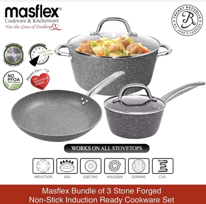 Masflex Original 5 Piece Stone Forged Induction Non-Stick Cookware Set ...