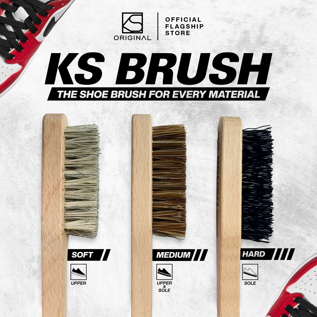 KS Brush Professional Shoe Brush Soft Medium Hard Wooden Horse Hair ...