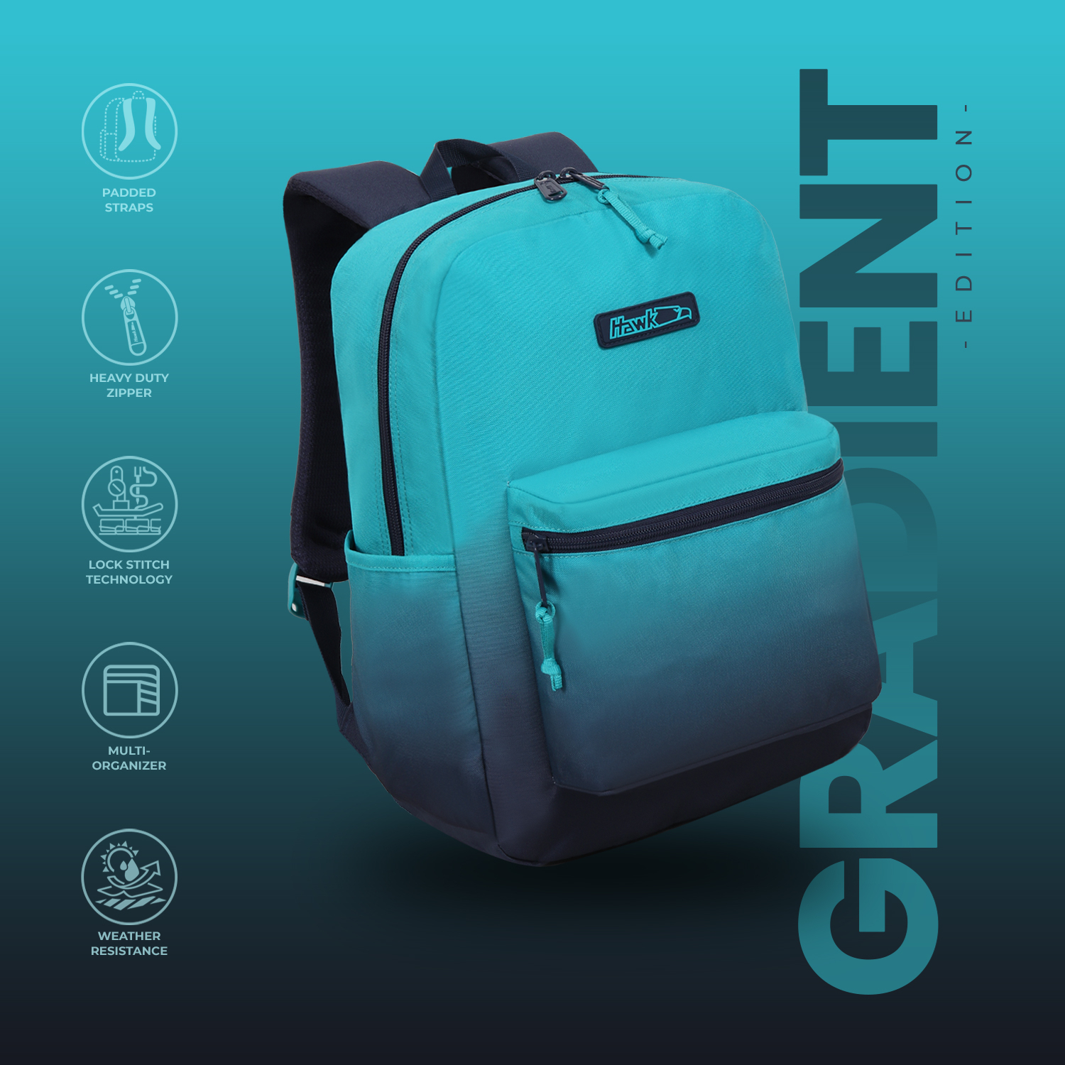 Hawk 5315 Gradient Backpack – Stylish Lightweight Bag with Side Pocket ...