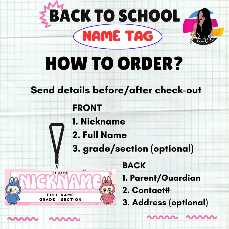 Name Tag Labubu Laminated - Nameplate for students Back to school ...